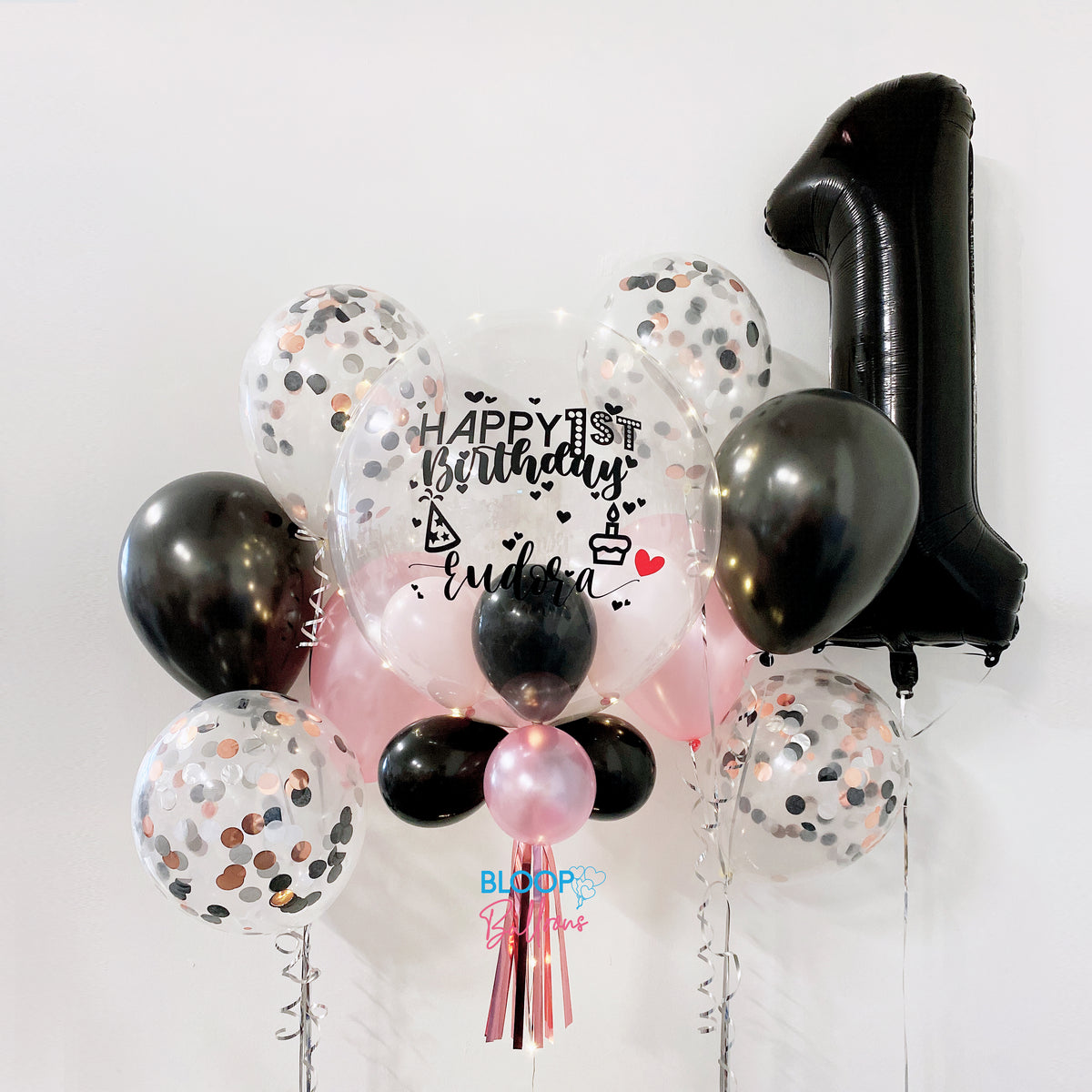 1st Birthday Balloon Bundle - Bubble Balloon With Number Balloon ...
