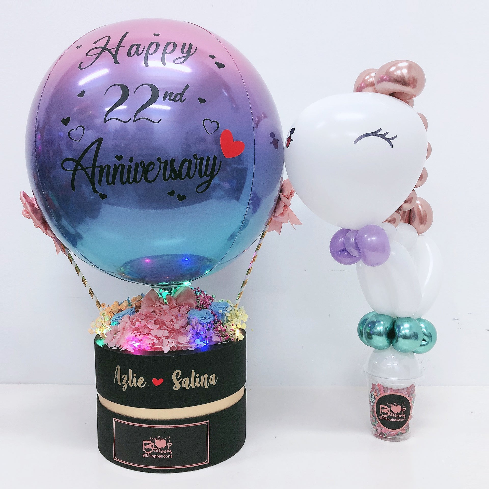 Preserved Hot-Air-Balloon Flower Box | Bloop Balloons Singapore