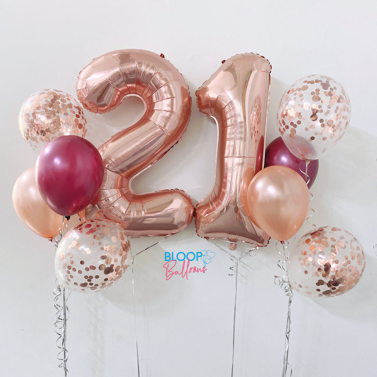 Rosegold Number Birthday Balloon Bundle Set | Bloop Balloons Singapore