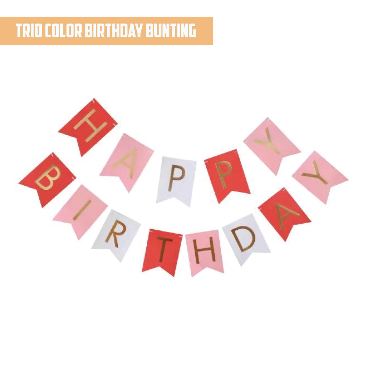 Gold Pleated Trio Bunting Happy Birthday Banner | Bloop Balloons